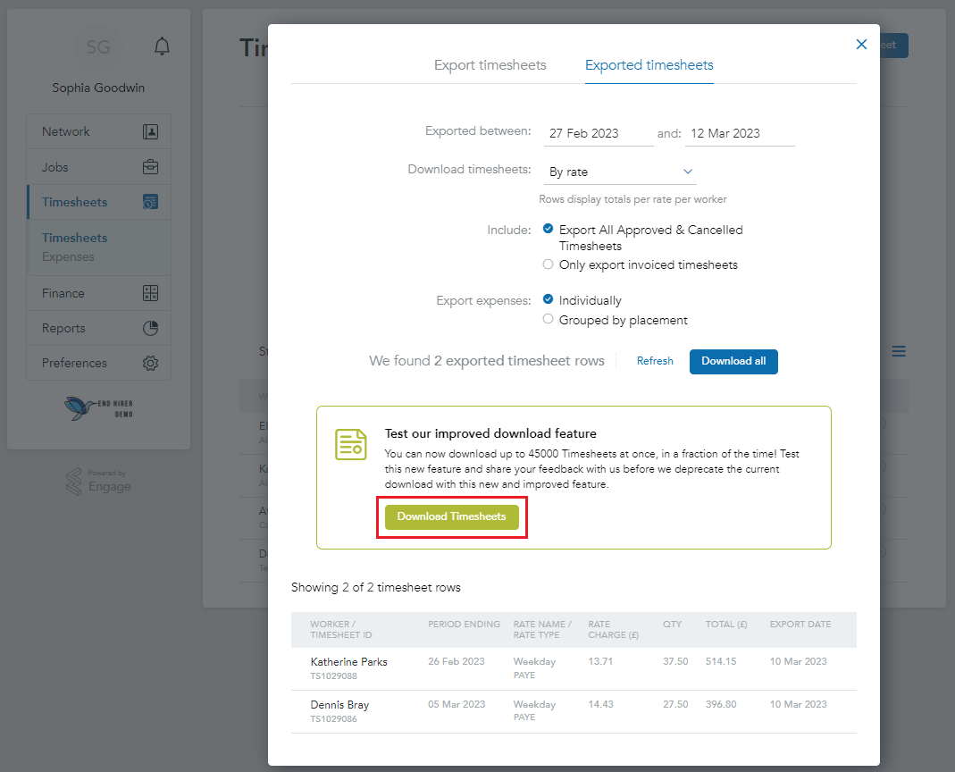 How to Export Timesheets – Engage