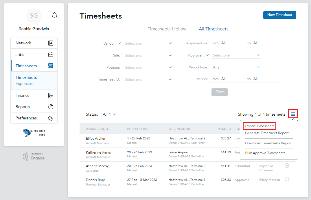 How to Export Timesheets – Engage