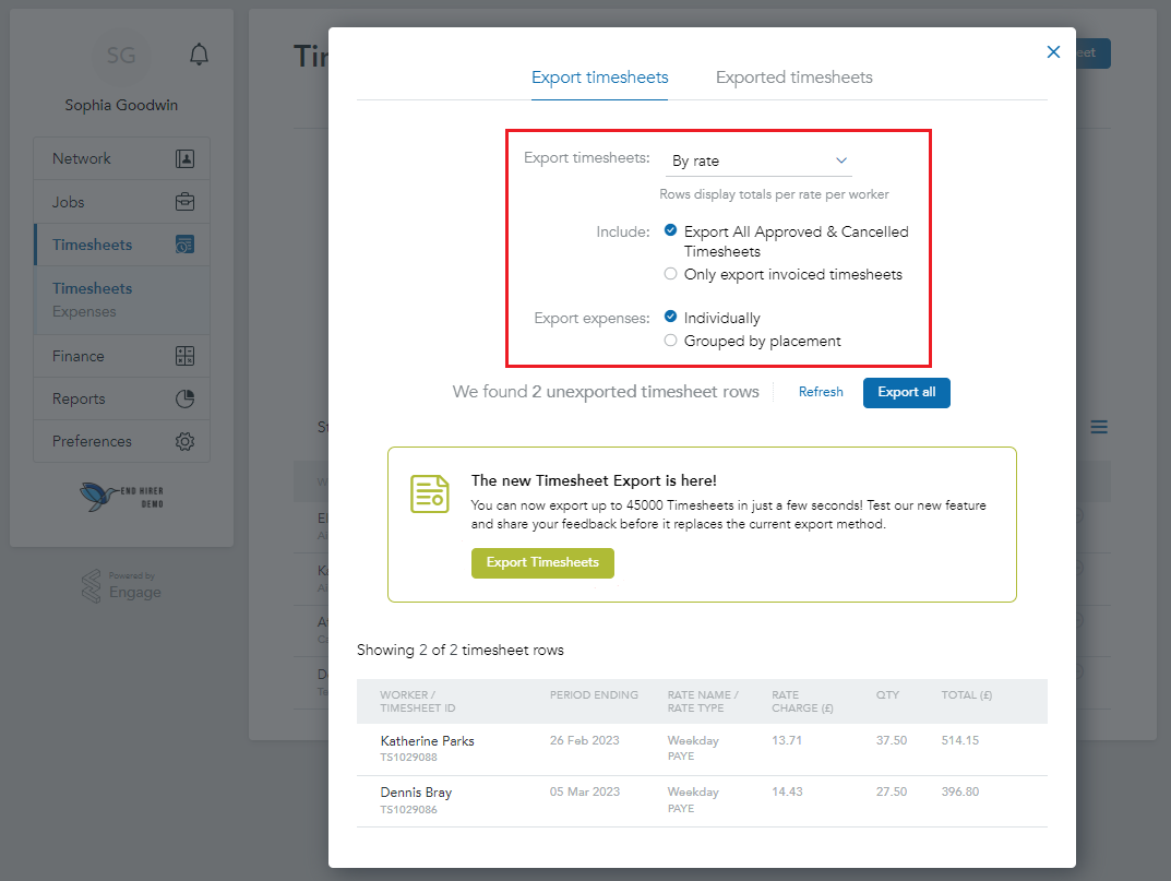 How to Export Timesheets – Engage